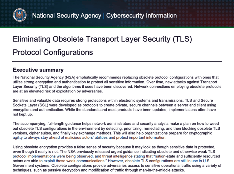 NSA: detect and fix out-of-date encryption protocol implementations